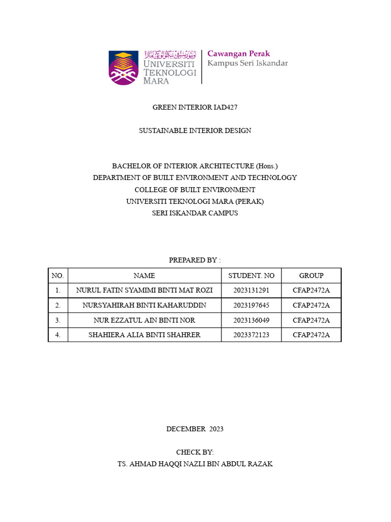 Sustainable Interior Design at UiTM Perak | PDF | Sustainable Design ...