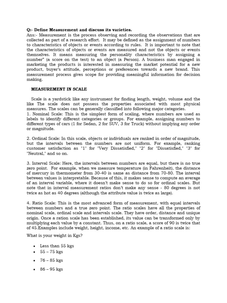 Define Measurement and Discuss Its Varieties | PDF | Level Of ...