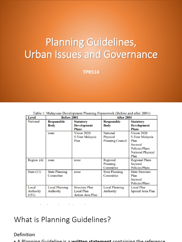 TPR514 Lec 8 Planning Guideline | PDF | Urban Renewal | Natural Environment