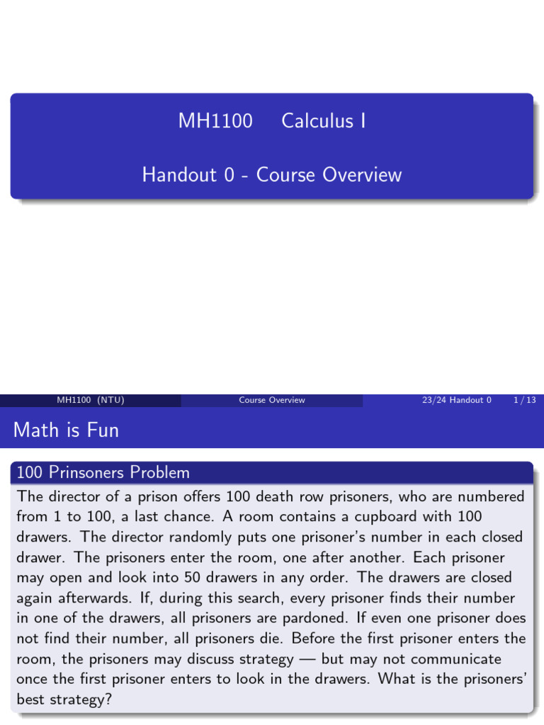 Handout00 CourseOverview MH1100 AY2324 15AUG | PDF | Option (Finance ...
