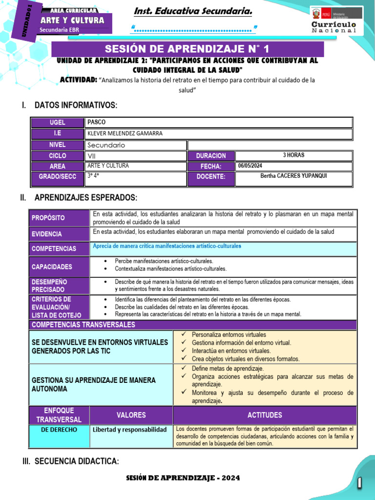 3° 4° SES ACT 01-AYC-U2 | PDF | Aprendizaje | Evaluación