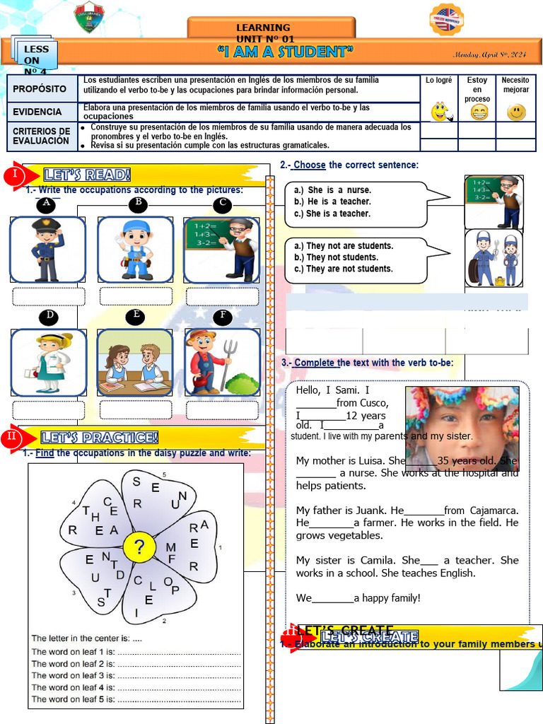 1° 2° Ficha de actividades Week N° 04 UNIT 1 | PDF | Lingüística