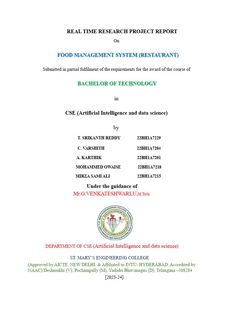 Food Management System (Restaurant) | PDF | Menu | Inventory