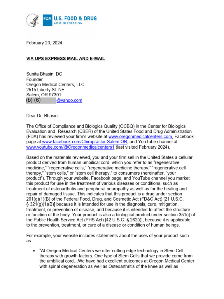 Oregon Medical Centers Food And Drug Administration Fda Warning