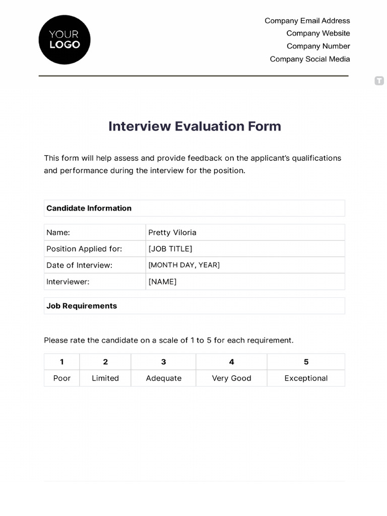 Interview Evaluation Form HR Template - Edit Online & Download Example ...