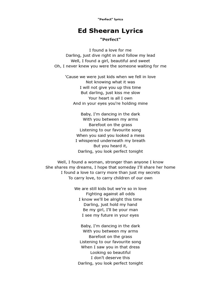 Ed Sheeran - Perfect Lyrics | PDF | Recorded Music
