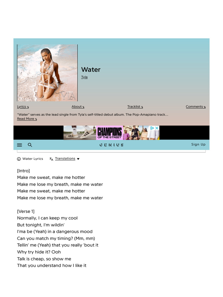 Tyla - Water Lyrics - Genius Lyrics | PDF | Song Structure | Songs