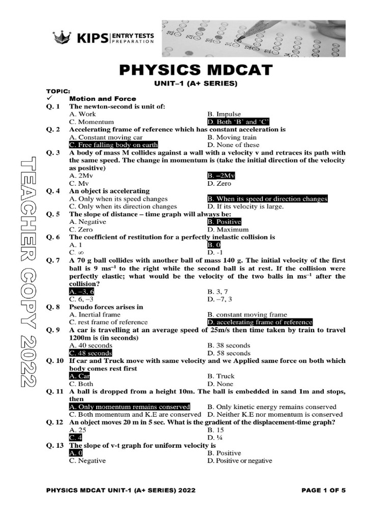 KIPS Phy Unit 1 + Key | PDF