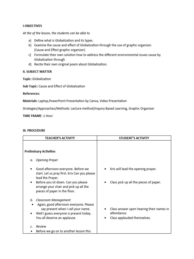 Detailed Lesson Plan in Social Studies Grade 10 | PDF | Globalization ...