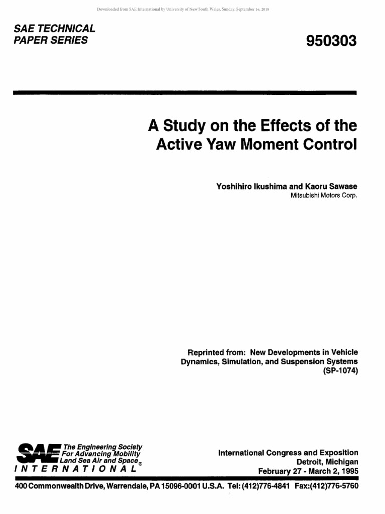 A Study On The Effects of The Active Yaw Moment Control 950303 | PDF ...