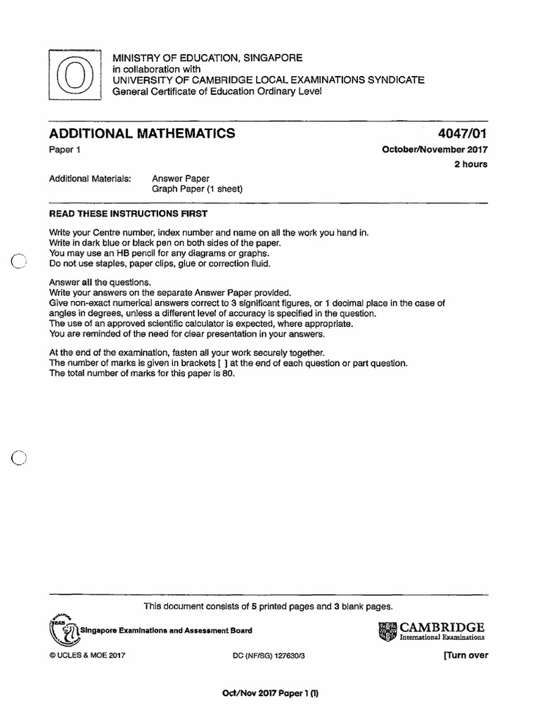 2017 Additional Mathematics | PDF