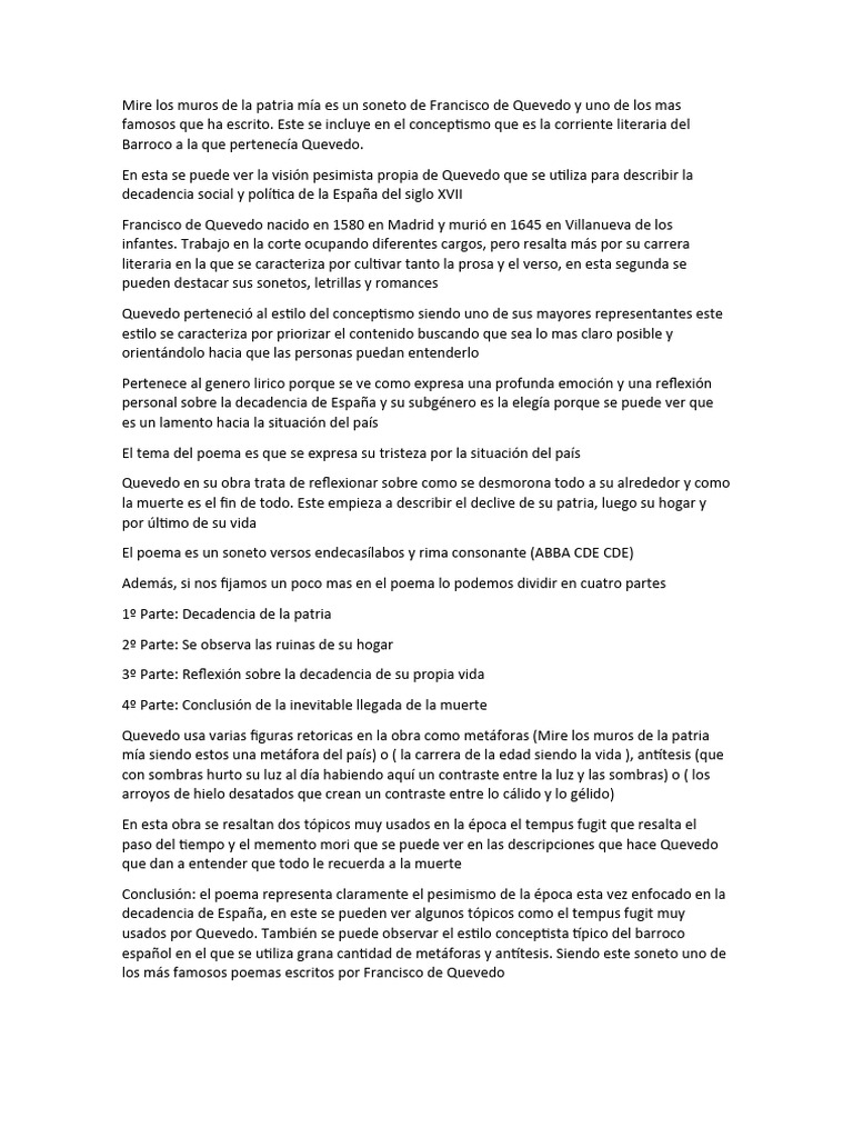 Mire los muros de la patria mia | Descargar gratis PDF | Sonetos