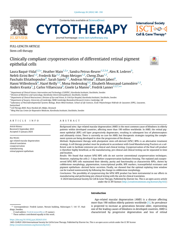 Cryopreservation of RPE Cells for AMD Therapy | PDF | Retina | Life ...