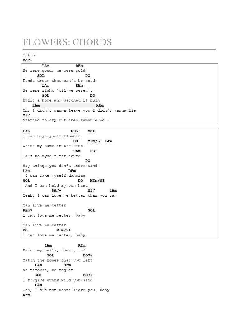 Flowers Chords and Lyrics Guide | PDF