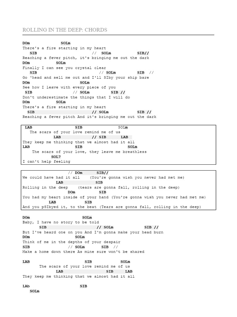 Guitar Chords for "Rolling in the Deep" | PDF | Art | Poetry
