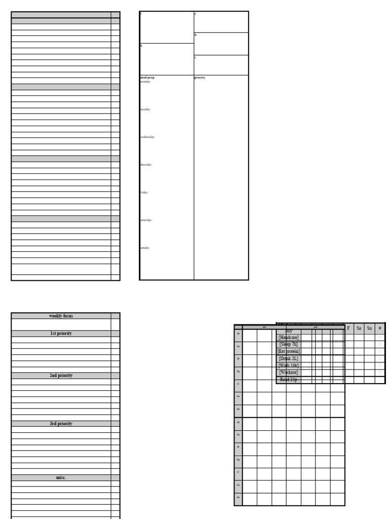 Weekly Meal Prep and Focus Sheet | PDF
