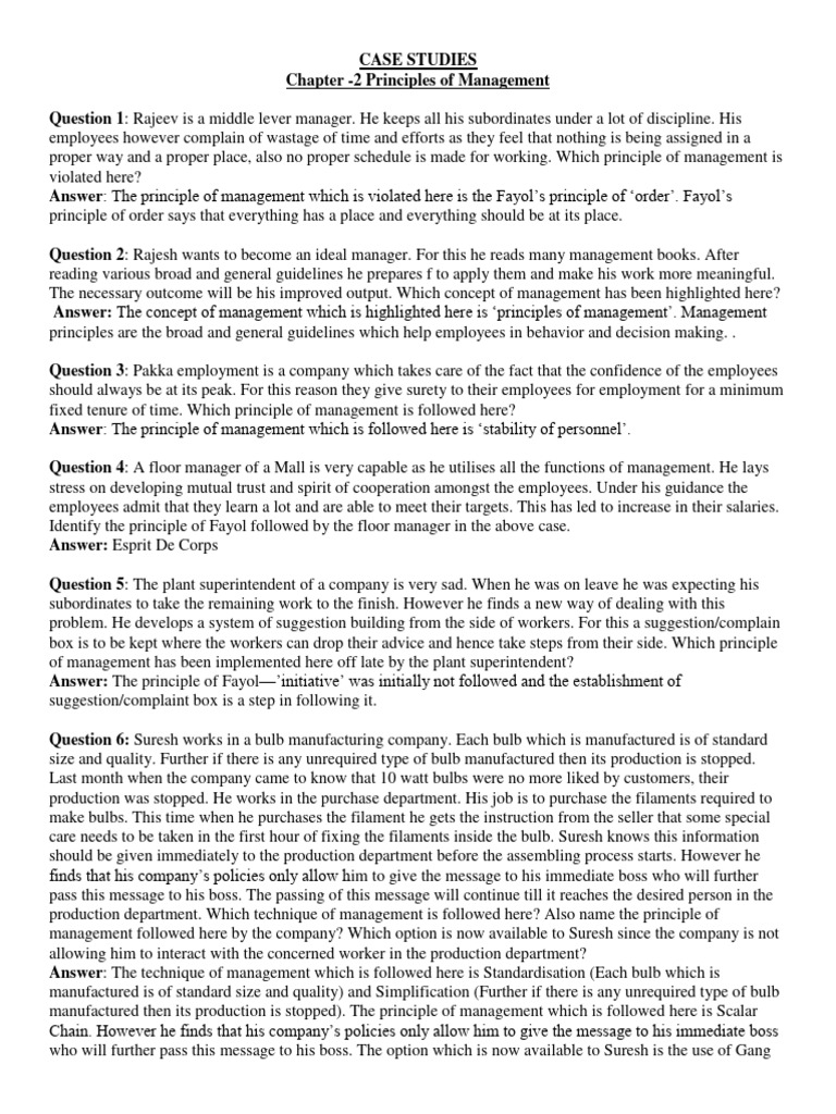 Ch-2 Principles of Management CASE STUDIES | PDF | Employment | Disciplines