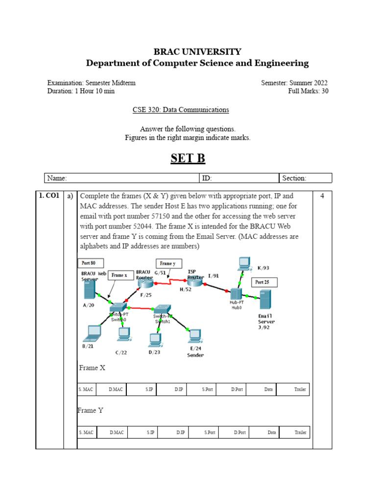 CSE 320MidBSummer22 | PDF | Internet Protocols | Computer Network