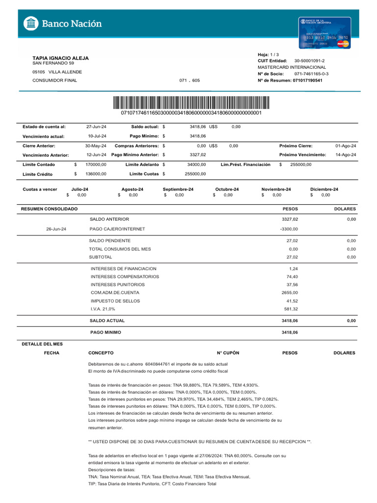Resumen de Cuenta Mastercard | PDF | Tarjeta de crédito | Crédito