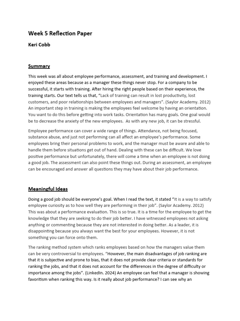 Week 5 Reflection Paper | PDF | Behavior Modification | Organizational Behavior