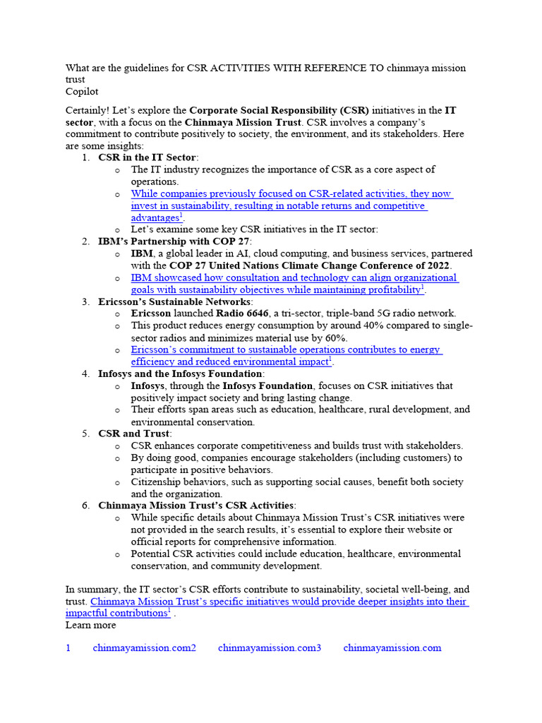 CSR Guidelines for Chinmaya Mission Trust | PDF | Corporate Social ...