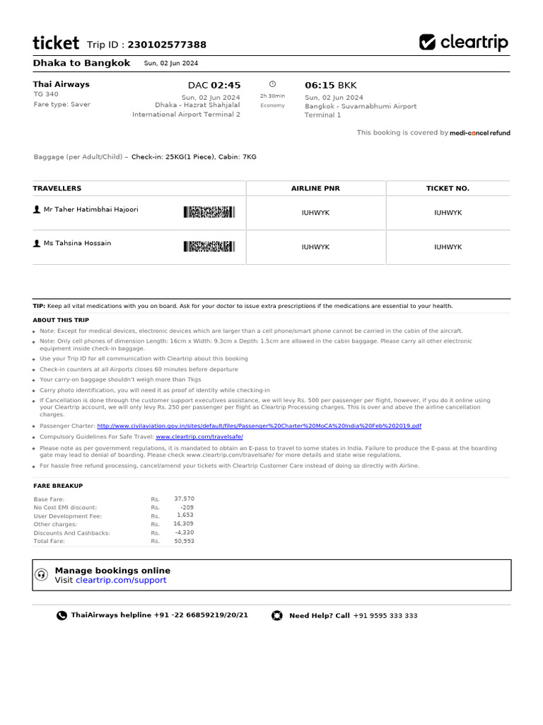 Cleartrip Flight E Ticket | PDF | Aviation | Transport