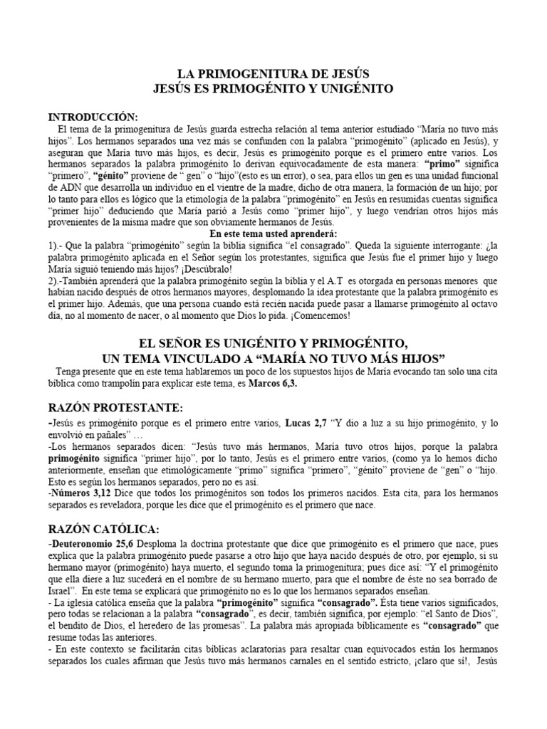 Jesús: Primogénito y Consagrado | PDF | Jacob | María, madre de Jesús