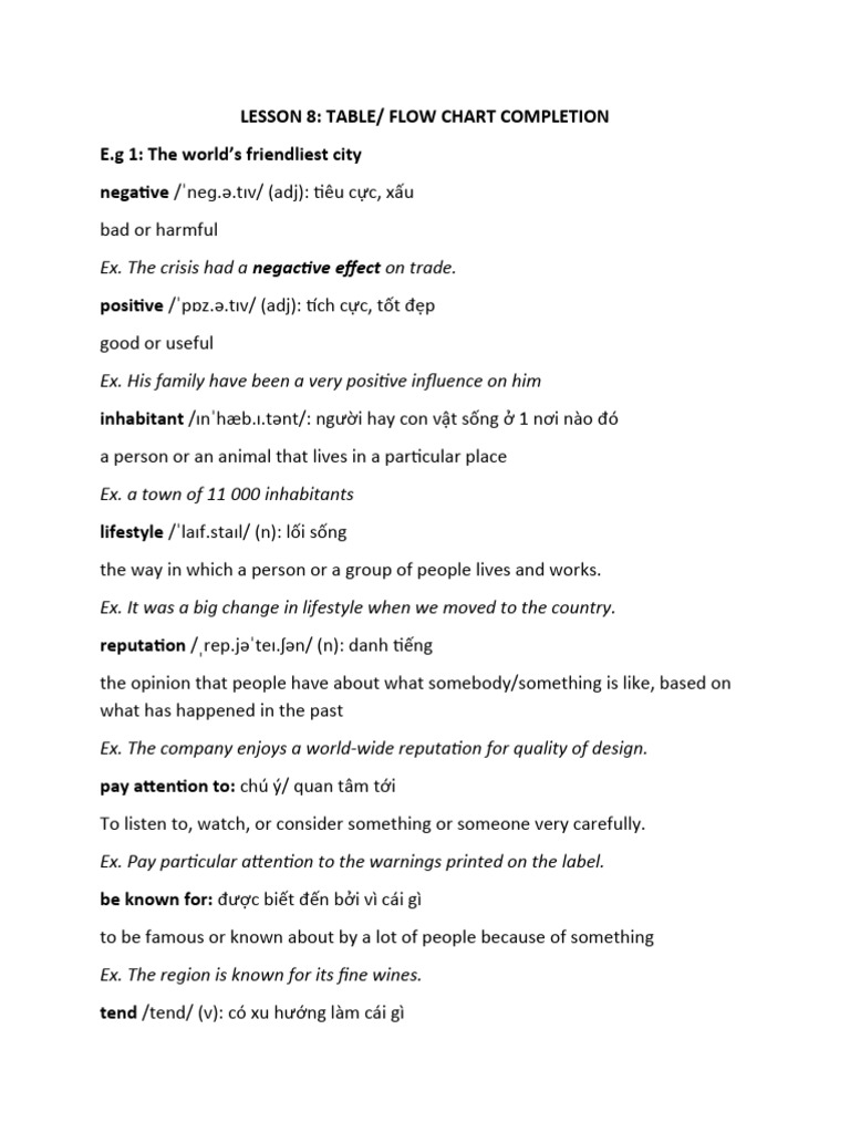 Lesson 8 Table Flow Chart Completion | PDF | Foreign Language Studies
