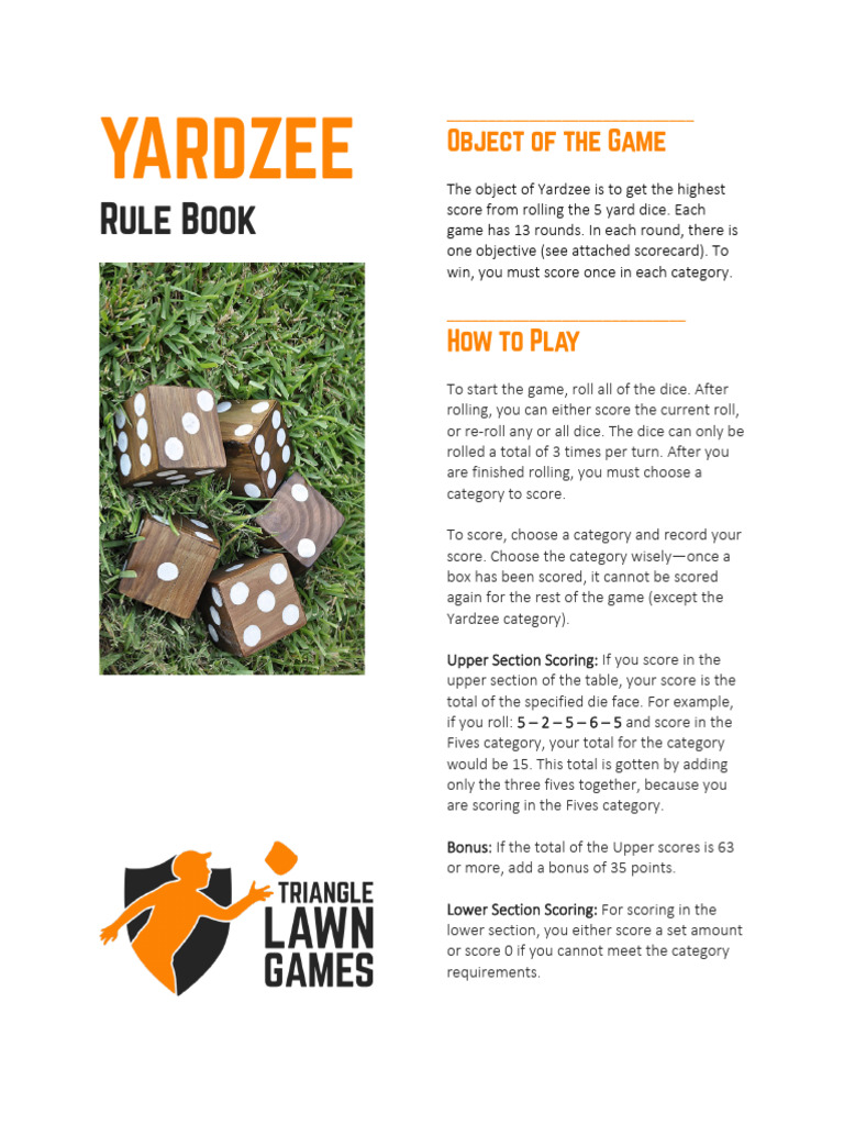 Yardzee Game Rules and Scoring Guide | PDF | Dice | Gaming
