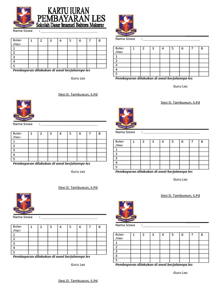 Kartu bp3 Les Kelas 6 | PDF