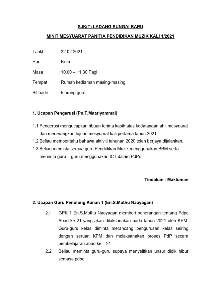 Minit P.muzik Kali 1-2021 | PDF