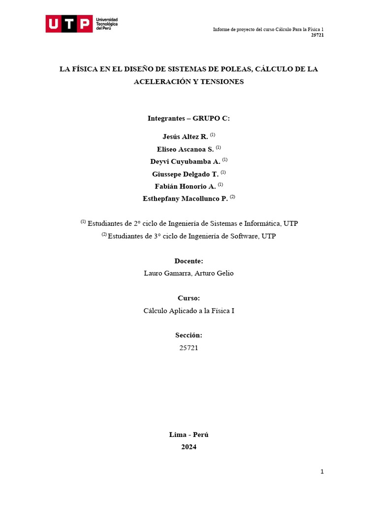 Informe Del Proyecto - Caf I-1 | PDF | Fuerza | Masa