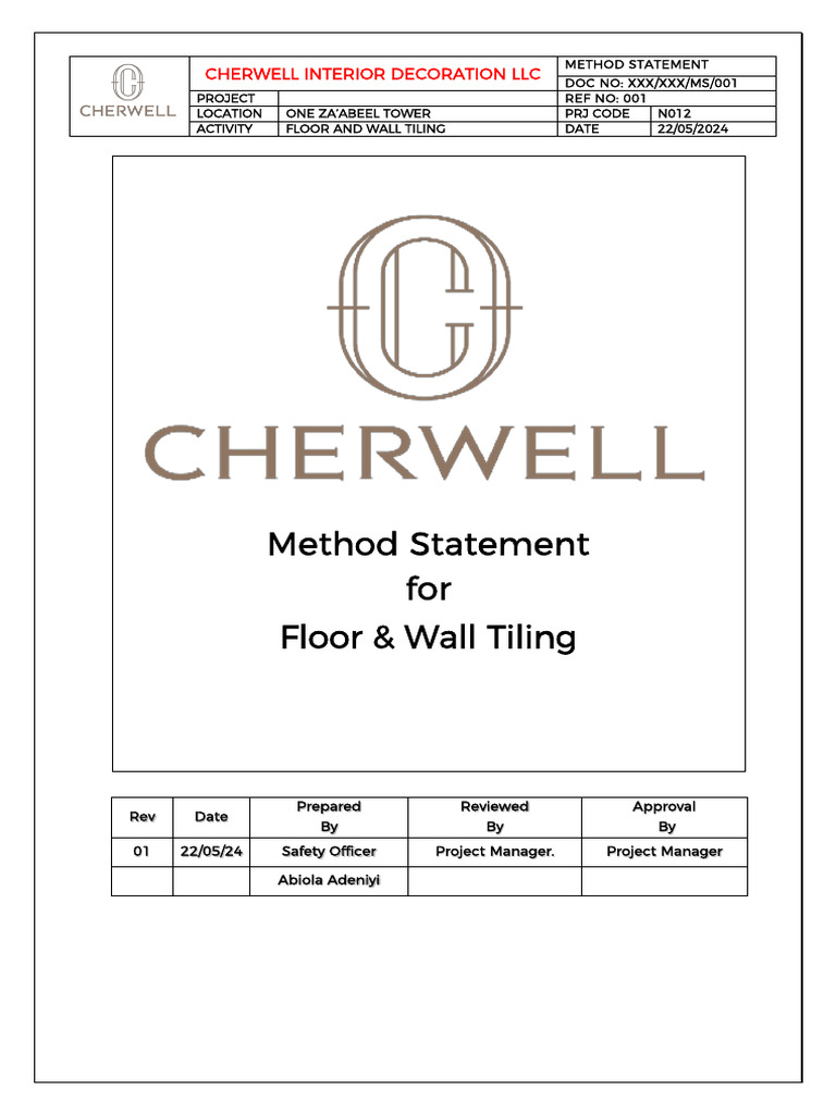 Method Statement Floor and Wall Tiling | PDF | Quality Management ...