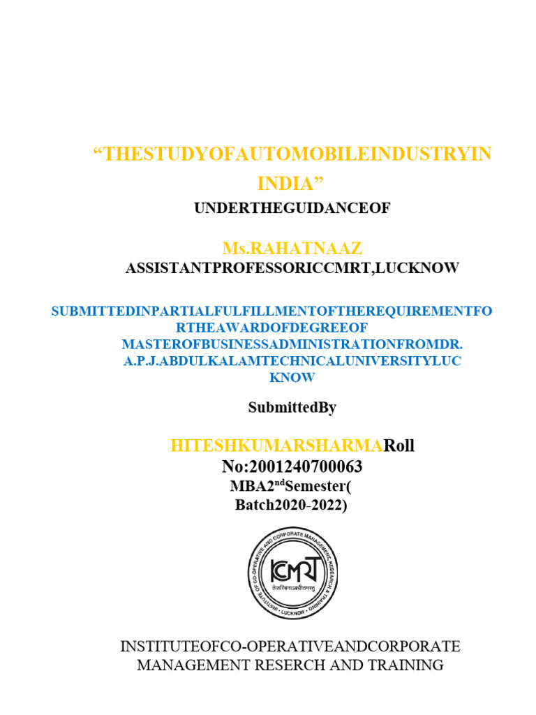 Hitesh Kumar Sharma Mini Project Automobiles Industry Mbasem 2 2021