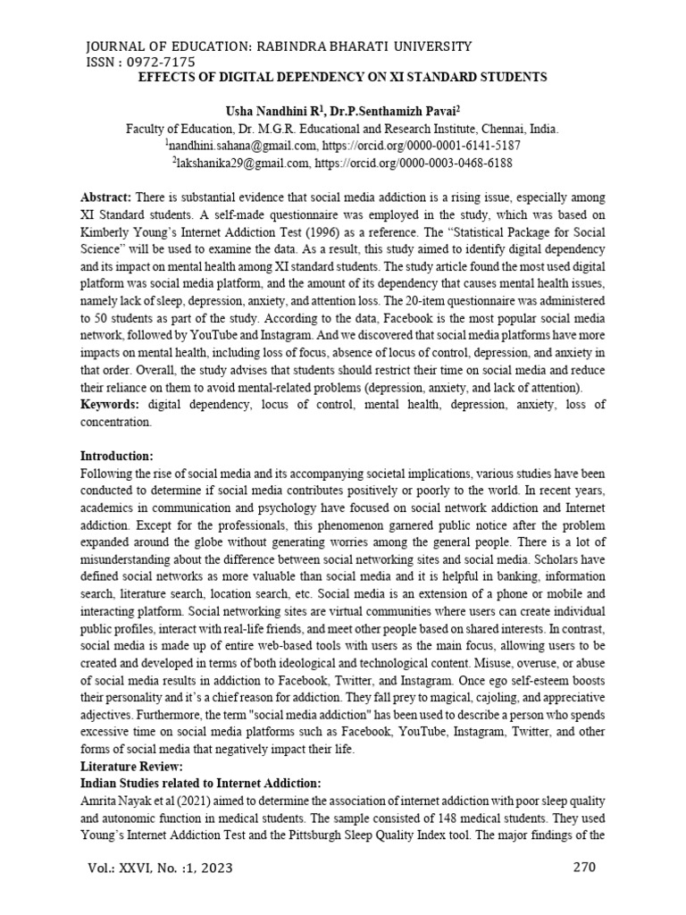 Effects of Digital Dependency On Xi Standrad Students | PDF | Social ...