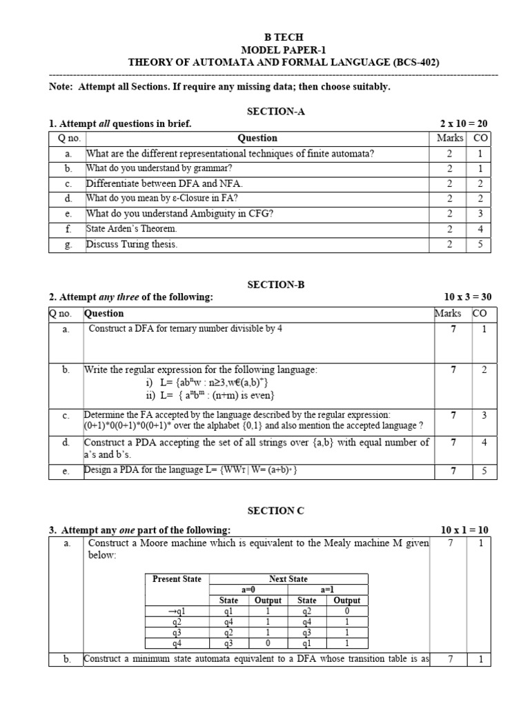 TAFL Model Paper - 1 | PDF | Regular Expression | Theory Of Computation
