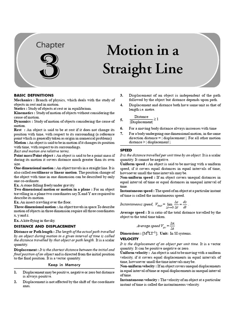 Motion in A Straight Line | PDF | Acceleration | Velocity