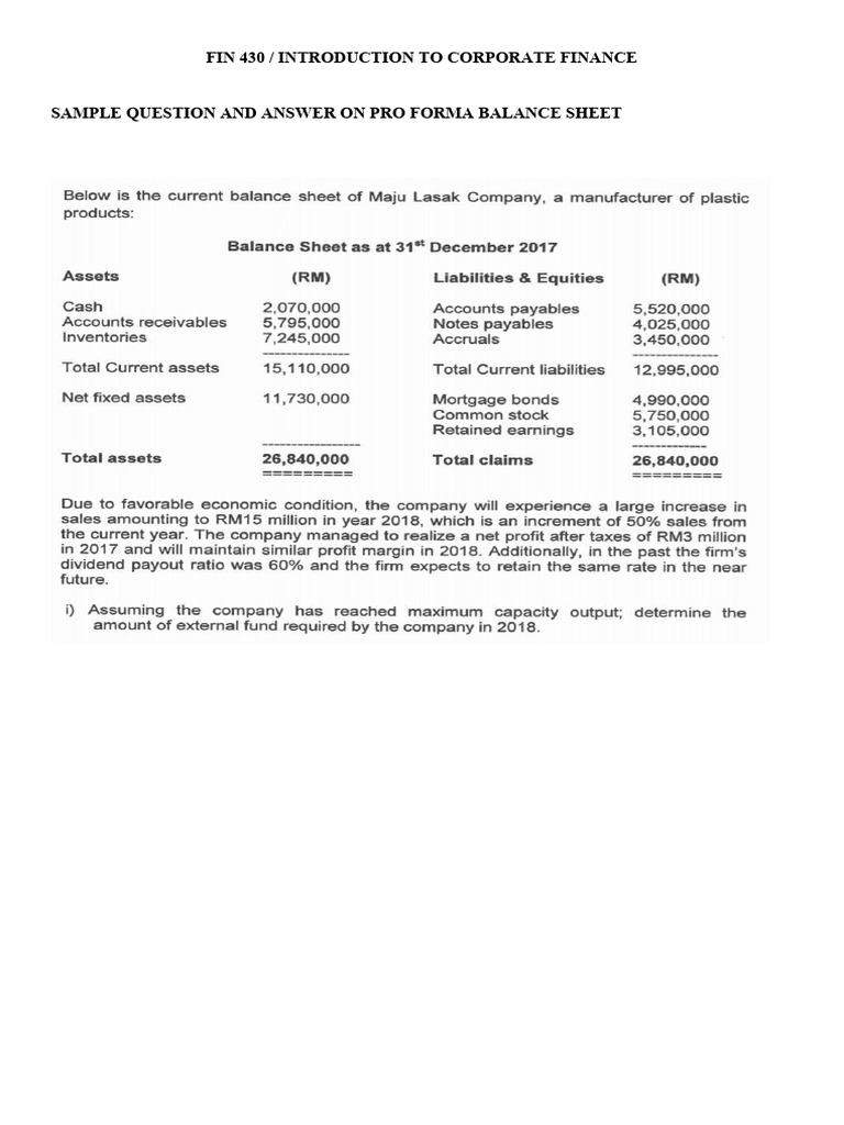Pro Forma Balance Sheet - Tutorial Question and Answer | PDF | Balance Sheet | Retained Earnings
