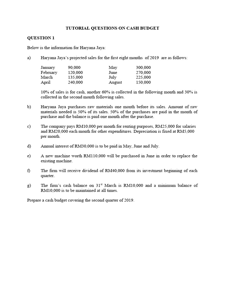 Sample Q and A On Cash Budget - Class | PDF | Budget | Salary