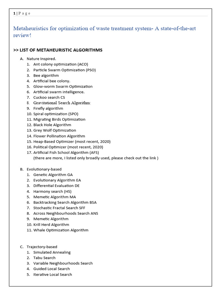 Metaheuristics Algorithms Pdf Metaheuristic Mathematical Optimization