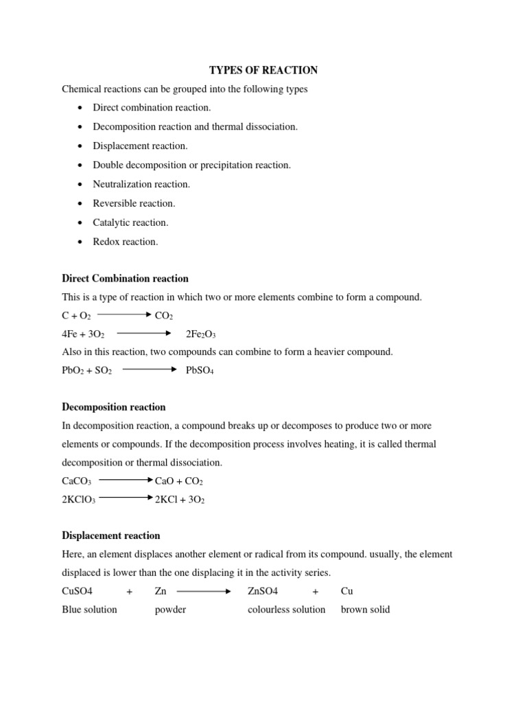 Types of reaction | Download Free PDF | Catalysis | Chemical Reactions