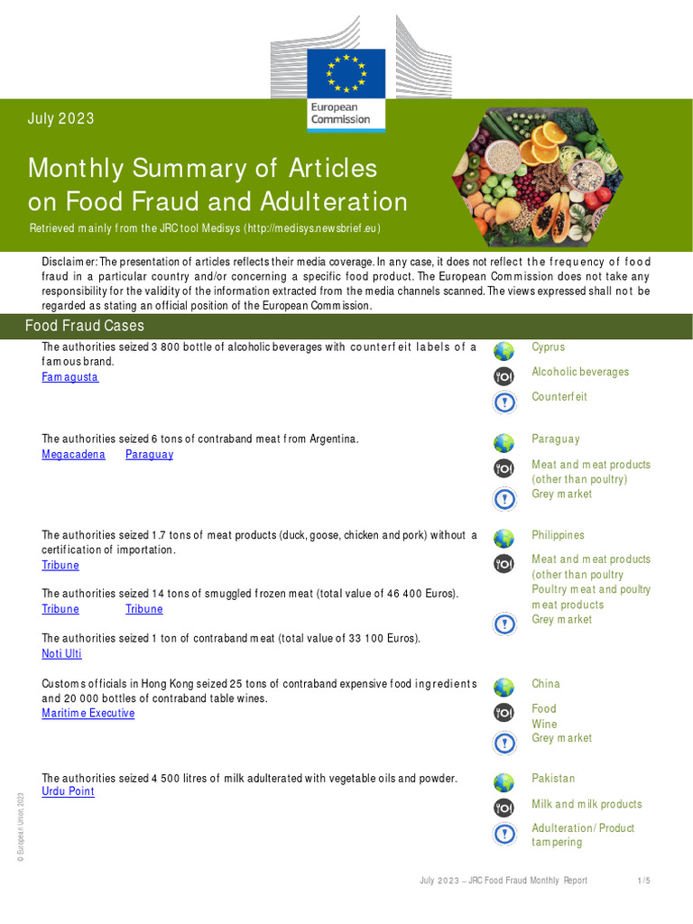 Food Fraud Newsletter 07-2023 | PDF | Drink | Foods