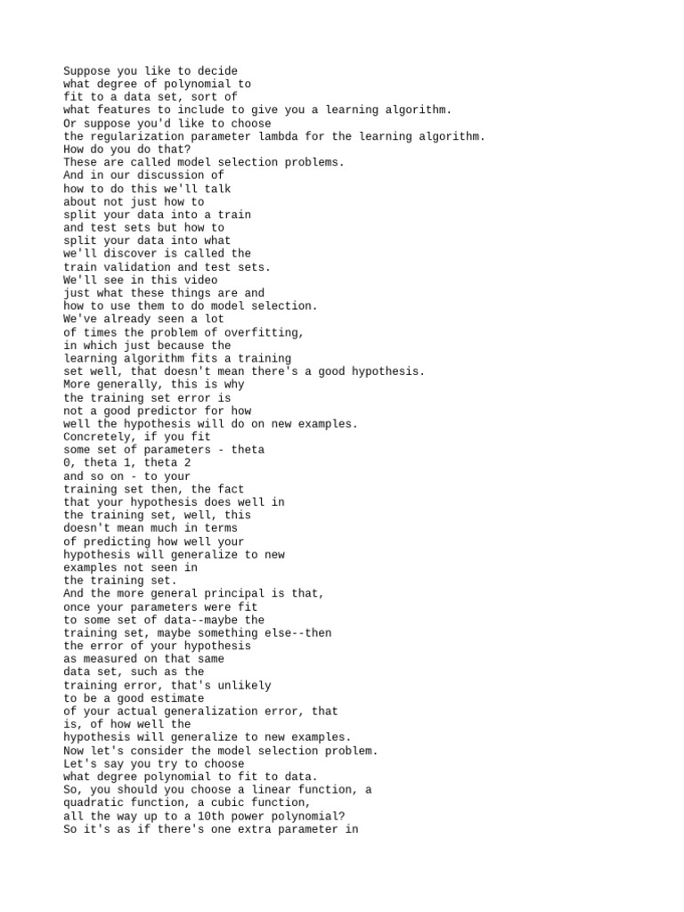 03 Model Selection and Train-Validation-Test Sets 12 Min | PDF | Cross ...