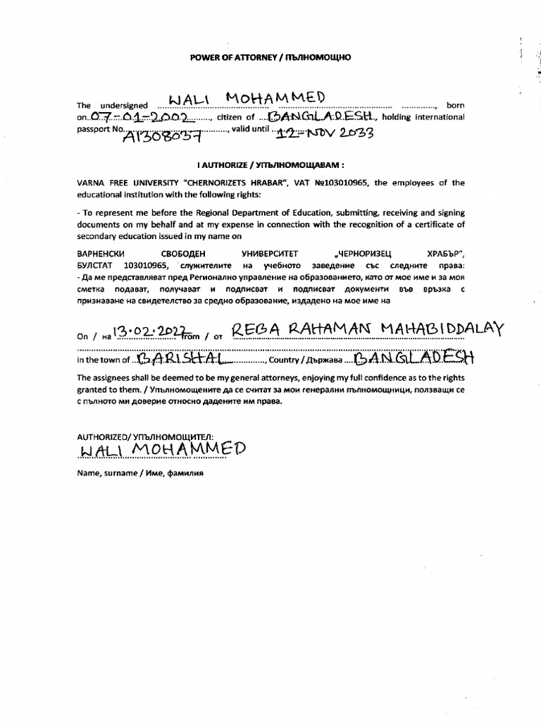 Wali Mohammad Power of Attorney | PDF