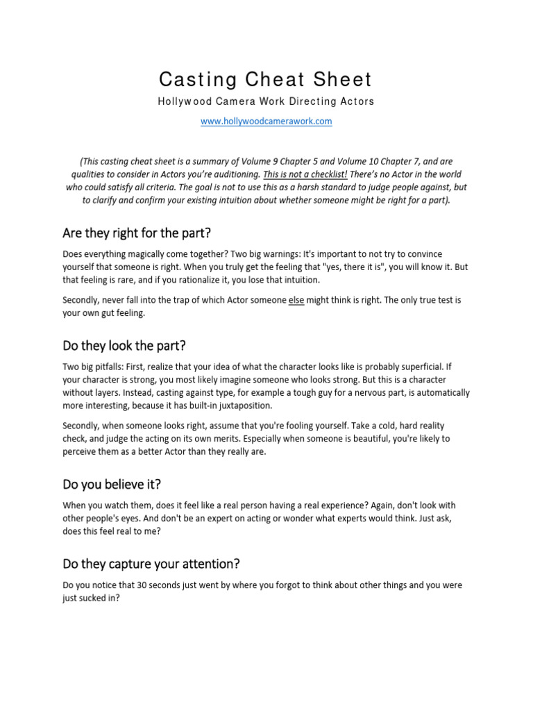 Casting Cheat Sheet | PDF | Feeling | Vulnerability