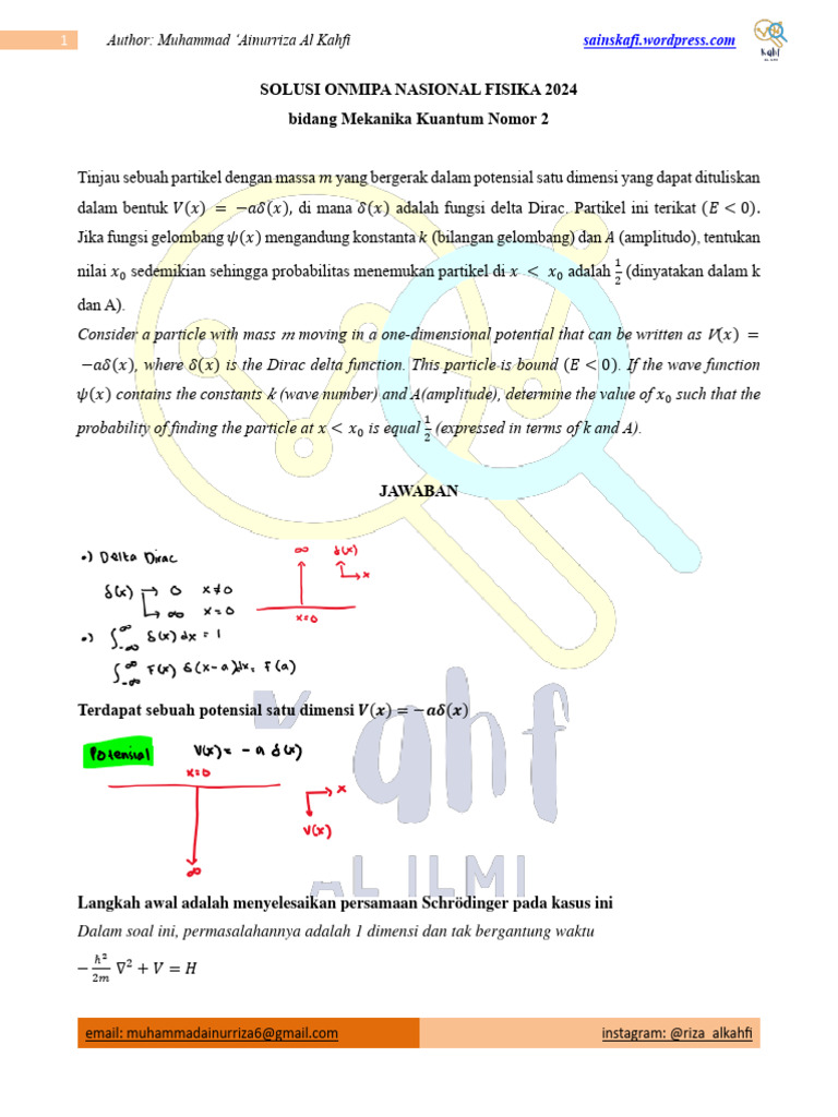 Potensial Delta Dirac - Solusi Onmipa Nasional Fisika 2024 Bidang Mekanika Kuantum Nomor 2 | PDF