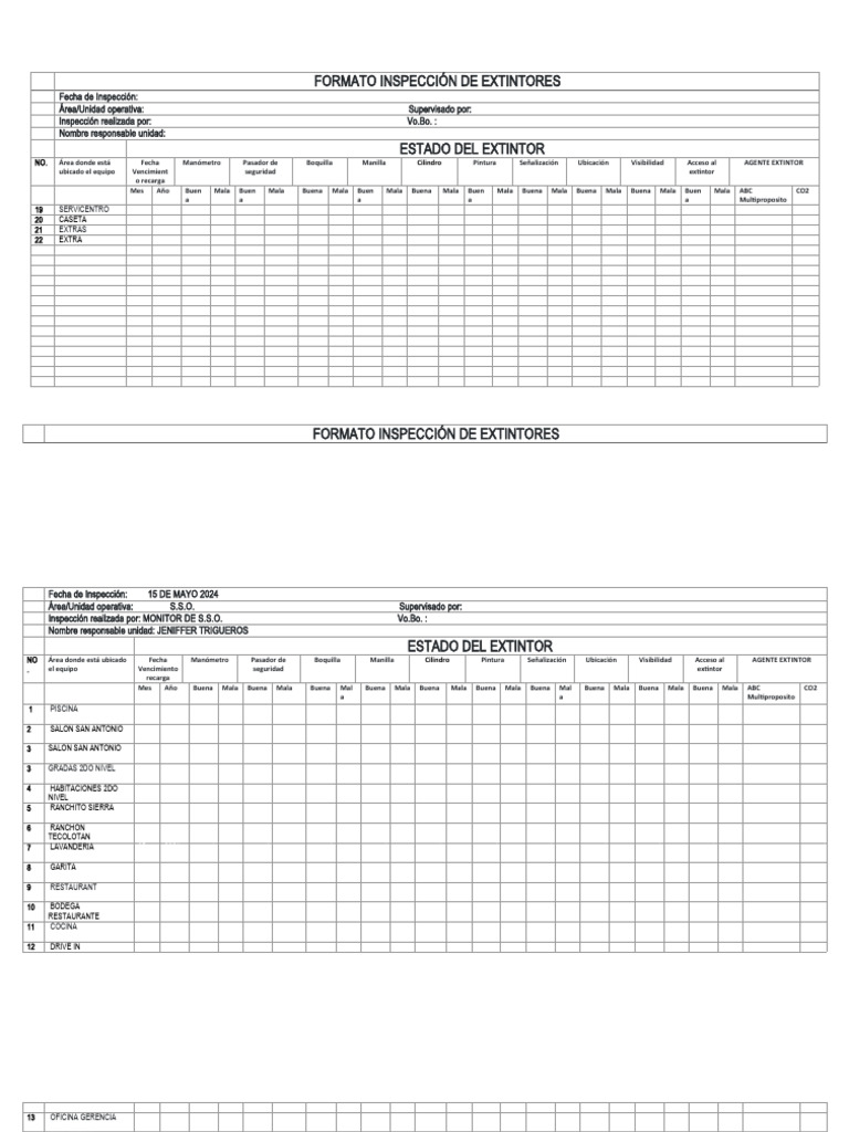 222222 EN BLANCO FORMATO INSPECCIÓN DE EXTINTORES | Descargar gratis PDF | Supresión de ...