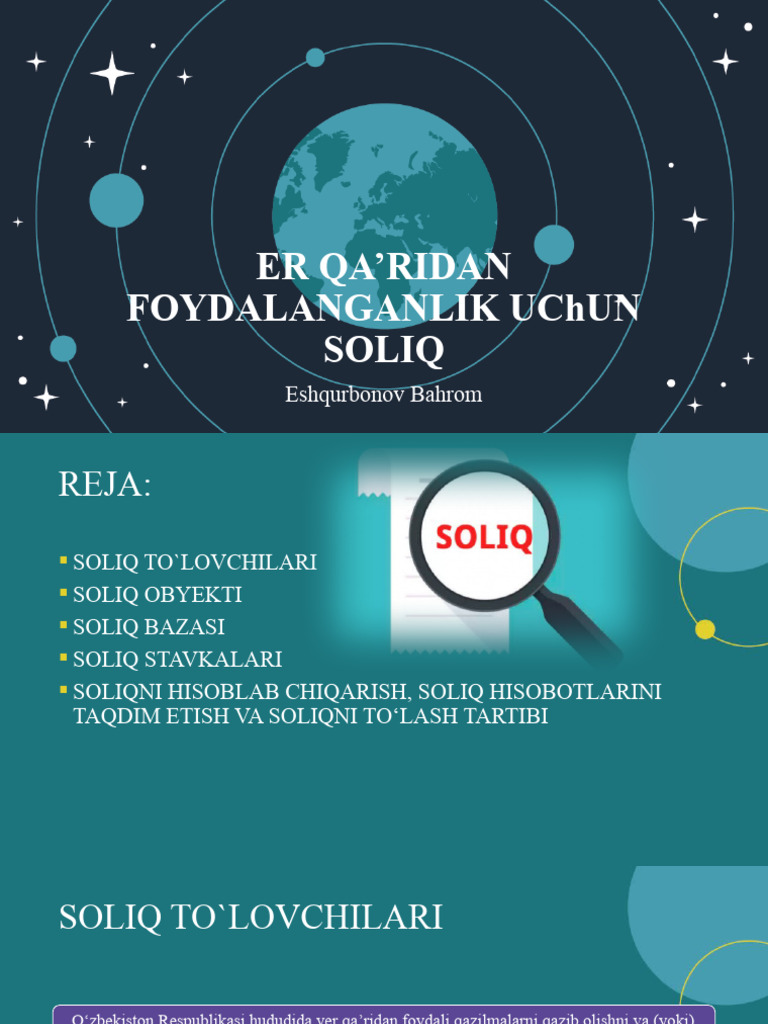 Er Qa'Ridan Foydalanganlik Uchun Soliq: Eshqurbonov Bahrom | PDF