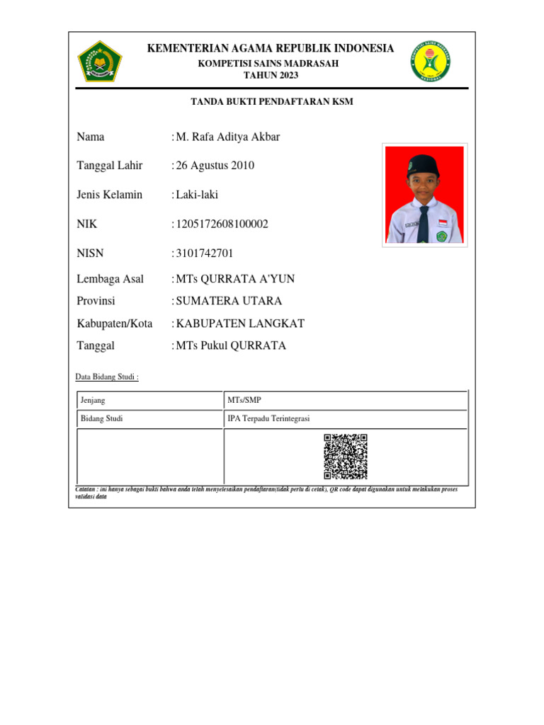 BuktiPendaftaranM. Rafa Aditya Akbar | PDF