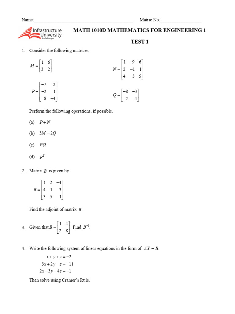 Test 1 Math 1 | PDF